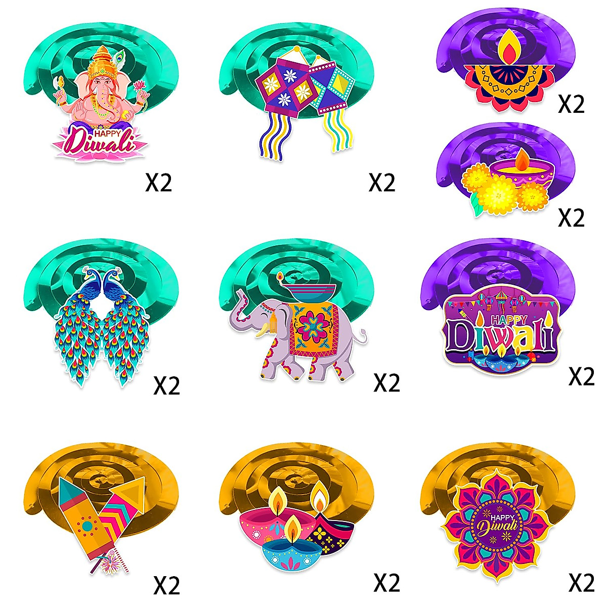 40pcs Diwali Hanging Decorations, No-DIY Happy Diwali Decorations for Home House, Deepavali Party Decorations, Indian Festival Diyas for Diwali Rangoli Decoration Lights Hanging Swirls cocomigo