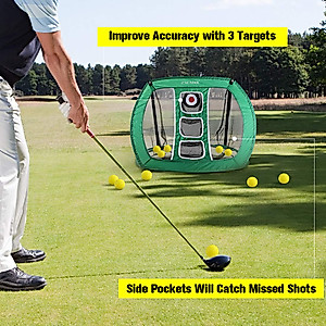 Pop Up Golf Chipping Net, Indoor/Outdoor Golfing Target Net Collapsible Portable Golf Hitting Net with 15 Training Balls and 2 Hitting Mats for Backyard Driving and Swing