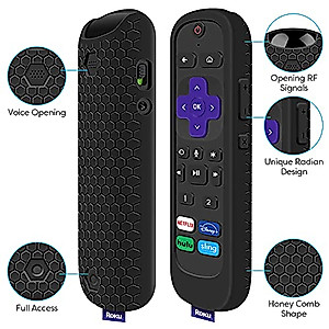Case for Roku Voice Remote Pro, Cover Roku Ultra 2020/2019/2018 Remote Control Silicone Protective Controller Back Sleeve Holder Universal Replacement Skin New Battery Protector(Black)