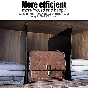 ROUFA 4Pcs Acrylic Shelf Dividers, Adjustable Closet Organizer Fit for Any Thickness of Shelves, Multi-Purpose Wood Shelf Separators for Bedroom, Kitchen, Office, Bathroom, 11.8''x11'' (Black)