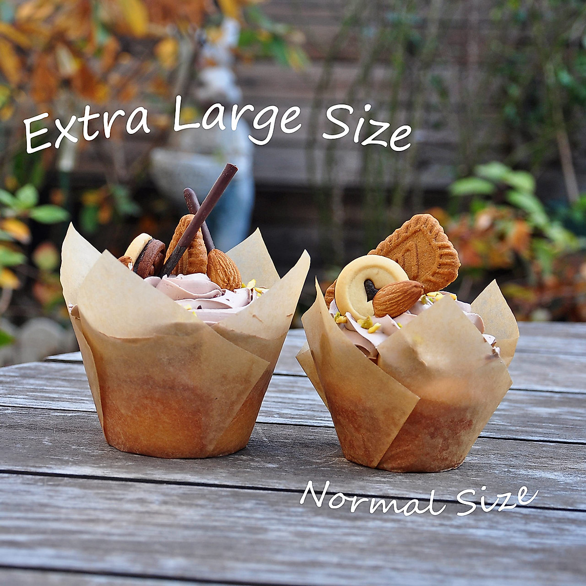 QLSmypkg Extra Large Jumbo Muffin Greaseproof paper Baking cupcake cups, 2-1/4" x 3-3/4" Natural Tulip Baking Cup Case of 125 pcs (Extra Large) (125)