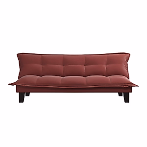DHP Lodge Convertible Futon Couch Bed with Microfiber Upholstery and Wood Legs, Red
