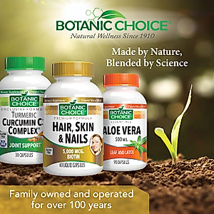 Botanic Choice Hair Skin and Nails Vitamins - Biotin Supplement with Collagen, Vitamin C, & Iron - Super Antioxidant Blend with Argan Oil & Hyaluronic Acid - 60 Liquid Capsules