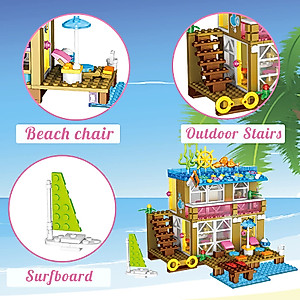 JUMEI Friends Set Building Blocks,Girls Building Toys Set,390 PCS Girls Block Set,Beach Friends House Set Building Set Toys,Friends House Building Set,STEM Toy,Friends Set for Girl 6-12 Years Old