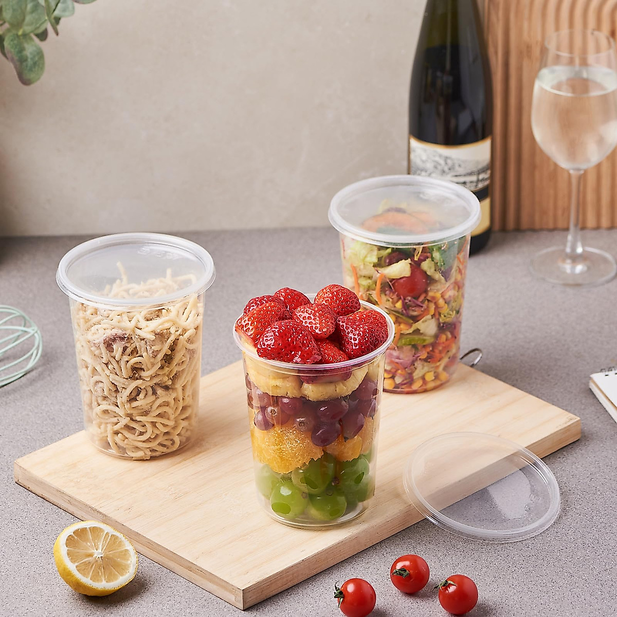 Jaluxing [42 Sets - 32 oz. Plastic Deli Food Storage Soup Togo Containers With Airtight Lids Clear Disposable Takeout Quart Container (Formerly FULING)