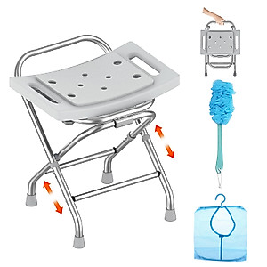 UGarden Height Adjustable Folding Shower Chair Seat, Stainless Steel Shower Chair for Inside Shower w/Crossbar, 400LB Portable Travel Shower Stool, Safety Anti-slip Bath Chair for Seniors, Adults,Gray