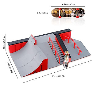 Finger Skateboard Ramp Set, MOMSIV 3PCS Combined Mini Desktop Finger Skate Park Kit with Kickers Stair and Handrails Parts for Ultimate Finger Tech Training Props Cake Decor Interactive Game - Style A