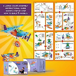 STEM Learning Toys for 6-8 Year-Old Boys & Girls. Building Toy Set, Early Learning Construction, 132 Pc Kit Set, Fun and Creative Educational Models (5 in 1), Includes Toolbox Storage, Best Toy Gifts