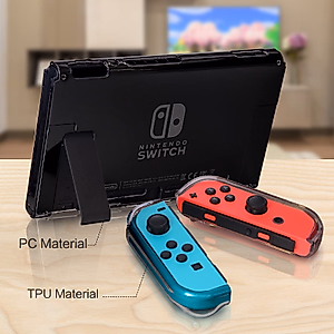 Switch Dockable Case, Switch Protective Case with Soft TPU Grip Case for Joy-Con, Switch Tempered Glass Screen Protector and 6 Thumb Stick Caps - Black