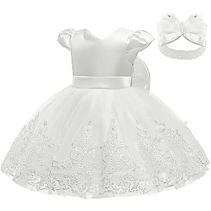 3M-3T Toddler Baby Girls Dress Pageant Wedding Flower Girls Dress Formal Gowns Embroidered Lace Dress + Headwear