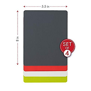 Dexas Heavy Duty Grippmat Flexible Cutting Board Set of Four, 5.5 x 8, Gray, Red, White, Green