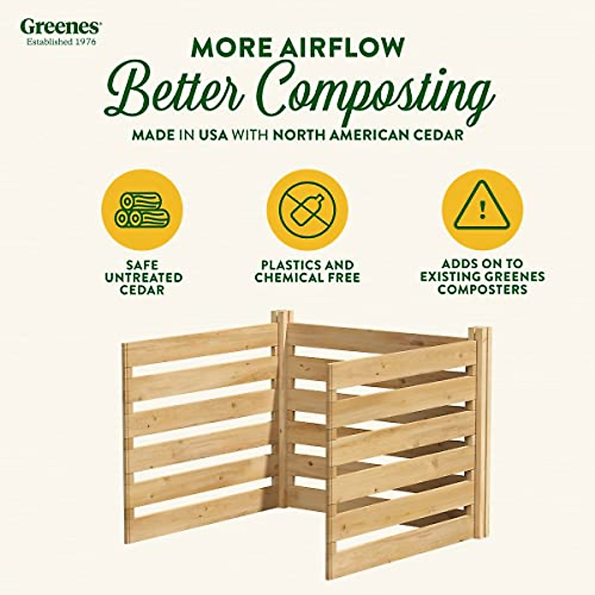 Greenes Fence Cedar Wood Composter Add-On Kit, 36" L x 36" W x 31" H / 173.92 gallons - Not Meant for Independent use; to be Added on to RCCOMP36 Composter Kit - Made in USA with North American Cedar