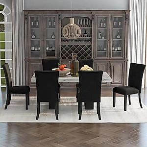 Melpomene Premium 7-Piece Dining Table Set with One 70" L Faux Marble Dining Rectangular Table and 6 Upholstered-Seat Chairs for 6, for Dining Room and Living Room Furniture (Classic Black)