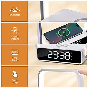 Guidea Alarm Clock Lamp, Wake-Up Light with Sunrise Simulation, Bedside Lamp with Clock, Table Lamp with Wireless Charger, Touch LED Night Light