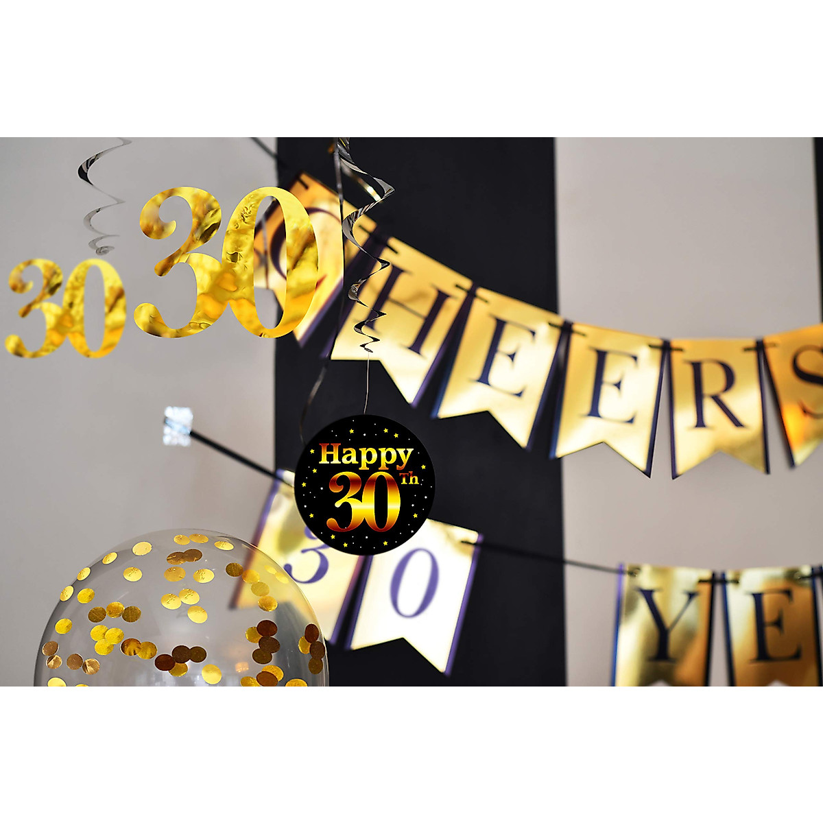 30th Birthday and Anniversary Decorations Party Pack - Cheers to 30 Years Banner, Balloons, Swirls and Confetti Party Supplies