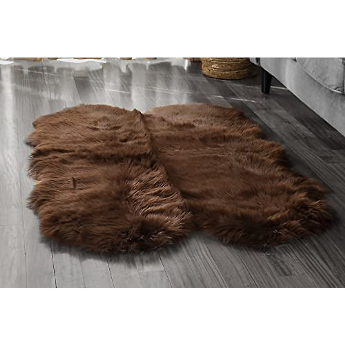 Silky Soft Faux Fur Rug, 3 ft. x 5 ft. Brown Fluffy Rug, Sheepskin Area Rug, Shaggy Rug for Living Room, Bedroom, Kid's Room, or Nursery, Home Décor Accent, Machine Washable with Non-Slip Backing