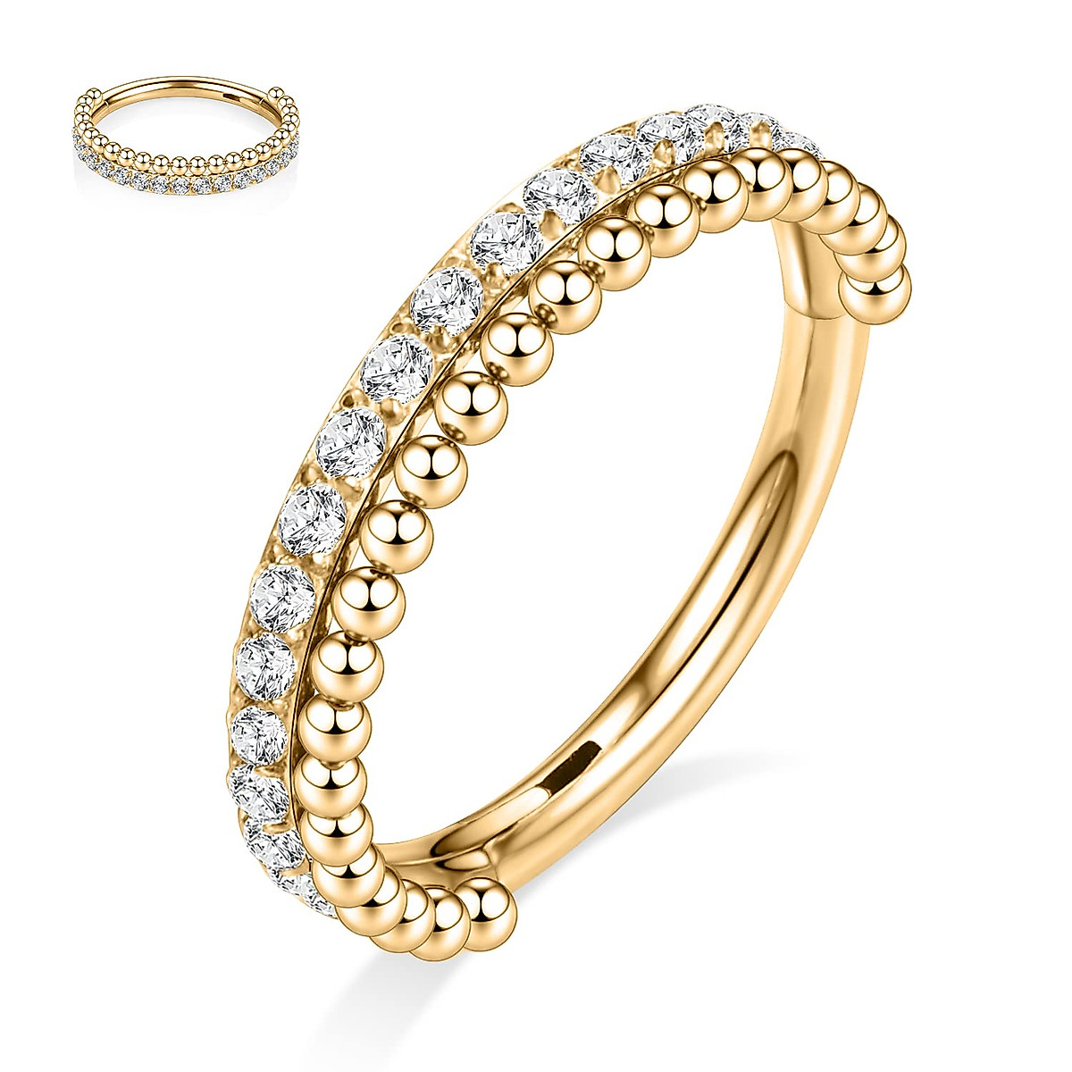 Conch Hoop Conch Piercing Jewelry 16g Septum Jewelry Daith Earrings Surgical Steel Hoop Earrings Gold Bead and CZ Nose Hoops 16 Gauge Septum Clicker 10mm Helix Earring Rook Earrings