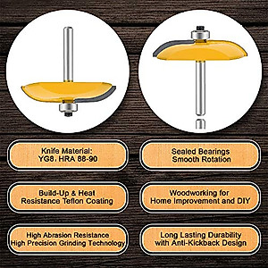 LEATBUY Router Bit Set 3 PCS 1/4 Inch Shank Round Over Raised Panel Cabinet Door Ogee Rail and Stile Router Bits, Woodworking Wood Cutter Milling Tool(1/4-Single)