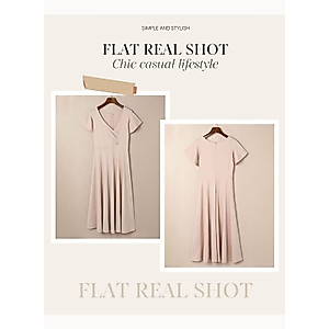 Dokotoo Womens Midi Formal Wedding Guest Dresses V Neck Elegant Party Skater Dress Valentines Dress for Women Summer Dress Apricot 2XL