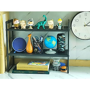 Urhomey plus 2 Tier Expandable Cabinet Shelf Organizer Bathroom Kitchen Counter Shelf 35LBS Sink Shelf Riser Countertop Storage Black