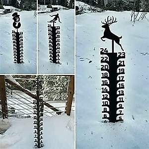 DOUGZ 24 Inch Iron Art Snow Meter, 2022 New Snow Snow Meter, Christmas Holiday Snow Snow Meter, Handmade Metal Snow Rod Garden Pile Yard,Wolf Black