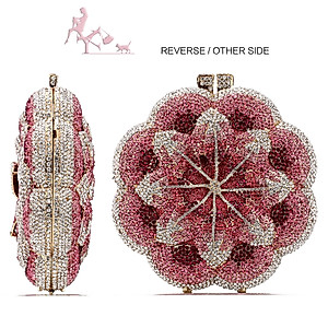 YEMESYAS Evening Bag Women's Fashion AAA Rhinestone Metal Chain Clutch Bag (Flower-Pink)