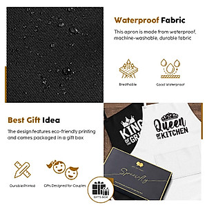 King & Queen Apron Set - Wedding Engagement Gifts for Couples, Funny Kitchen Gifts for Couples, Husband, Wife, Boyfriend, Girlfriend, Him Her, Bridal Shower Gifts, Unique Valentine's Day gifts ideas