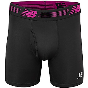 New Balance Men's 6" Boxer Brief Fly Front with Pouch, 3-Pack,Pink Zing/Pigment/Steel, Large (36"-38")