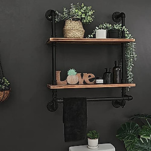 HDDFER Industrial Pipe Shelving Bathroom Shelves with Towel Bar Rustic Floating Pipe Wall Shelves with Wood Planks, 20 Inch Farmhouse Bathroom Shelves Over Toilet Wall Mounted