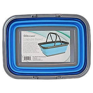 Southern Homewares Collapsible Silicone Market Shopping Basket Tote with Handles, Blue - SH-10187