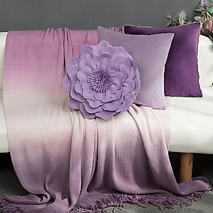 JWH Hand Crafted Flower Throw Pillow Cover Decorative Floral Pillow Case Round Cushion Stereo Pillowcase for Bedroom Bed Couch Living Room 14 Inch Purple Lilac