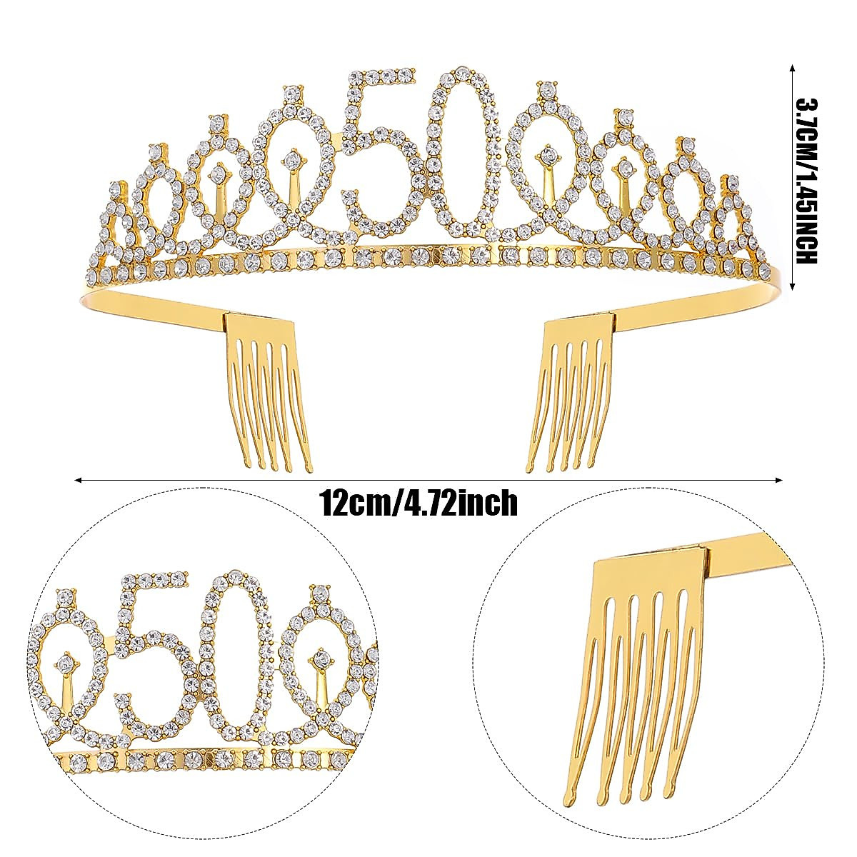 Black Gold 50 & Fabulous Sash & Rhinestone Tiara Set, 50th Birthday Gifts for Women, Birthday Sash/Tiara for Women's 50th Birthday Party Decoration (Black 50th)