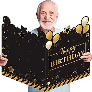 Large Greeting Card 25 x 16 inch Giant Guest Book Jumbo Birthday Card Big Happy Birthday Card Oversize Plastic Custom Card for Women Men Party Decorations (Birthday Theme)
