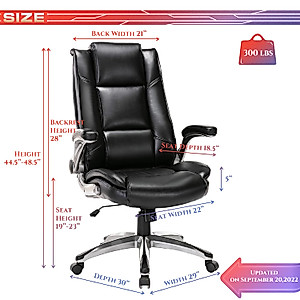 COLAMY Office Chair High Back Leather Desk Chair, Flip-up Arms Adjustable Swivel Executive Chair Thick Padding for Comfort and Ergonomic Design for Home Office, Black