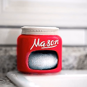 Mason Jar Kitchenware 17-Piece Set - Vintage Kitchen Accessories - Measuring Cups & Spoons, Spoon Rest, Salt & Pepper Shakers, Sponge Holder, Cookie Jar, Utensil Crock - Mother's Day Gift - Red