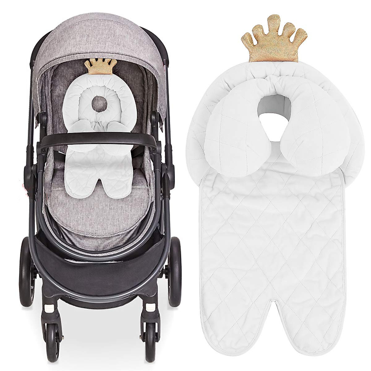 Infant Baby Head Support Pillow, Pink White Royal Princess, Toddler Breathable Head Neck and Body Support for Car Seats and Strollers