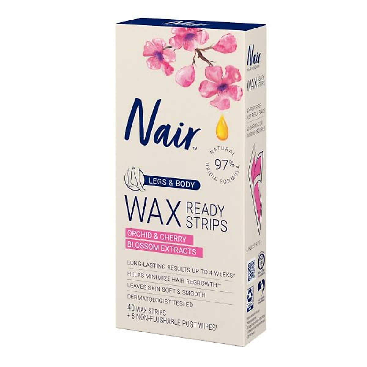 Nair Hair Remover Wax Ready-Strips 40 Count Legs/Body (3 Pack)