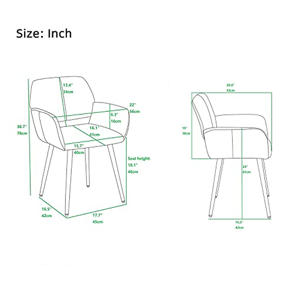 Henf Fabric Dining Chairs, Mid-Century Side Chairs with Solid Painting Steel Leg for Dining Room, Makeup Desk Chair Soft Chair for Bedroom, Upholstered Vanity Chair for Women Girls (Fabric, Blue)