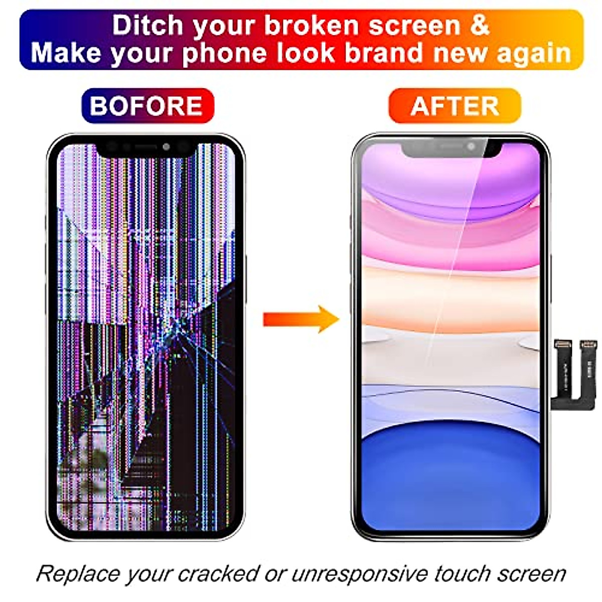Premium for iPhone 11 Screen Replacement 6.1' 3D Touch Screen Repair kit (Model A2111, A2223, A2221) Digitizer Display Assembly With Back Plate, Waterproof Adhesive, Tempered Glass, Tools, Instruction