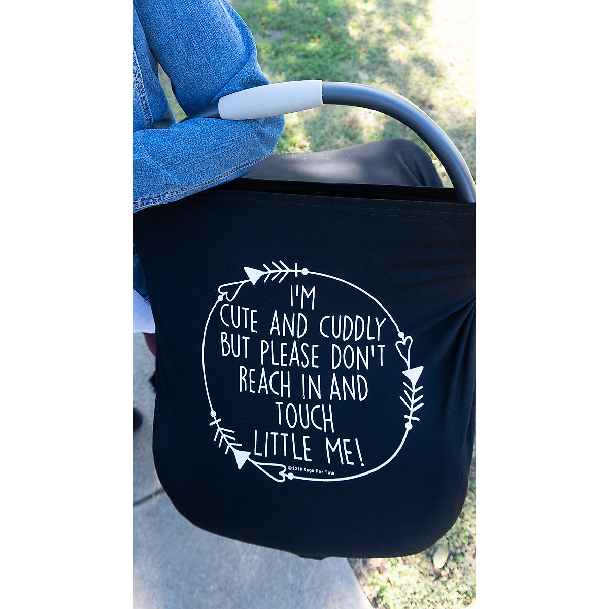 Car Seat 5 in 1 Cover - I'm Cute & Cuddly But Please Don't Touch Little Me (Black)