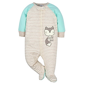 Gerber Baby Boys' 4 Pack Sleep 'N Play Footie, Aqua Fox, Preemie