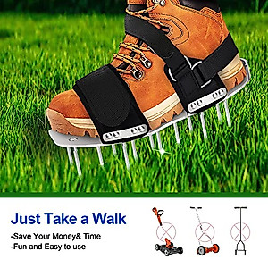 comglo Upgraded Lawn Aerator Shoes, Aluminum Soleplate Sandals with Stainless Steel Spikes Aeration Shoes, All Straps Assembled with Rivets, Adjustable Grass Aerarator Shoes