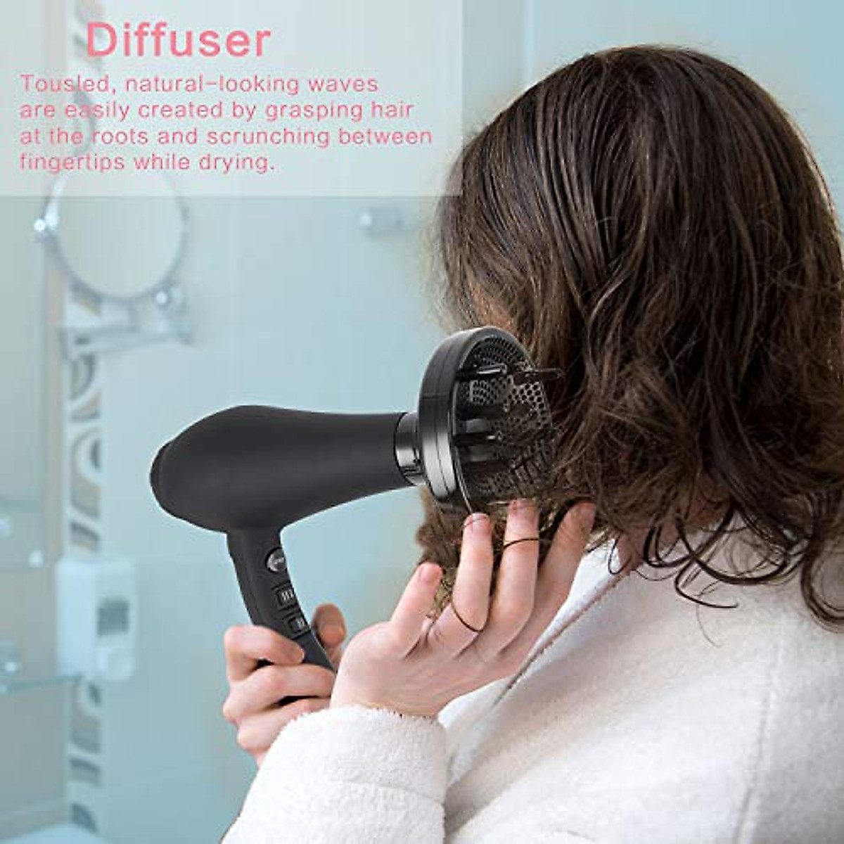 Hair Dryer 1875W, Negative Ionic Fast Dry Low Noise Blow Dryer, Professional Salon Hair Dryers with Diffuser, Concentrator, Styling Pik, 2 Speed and 3 Heat Settings (Black)