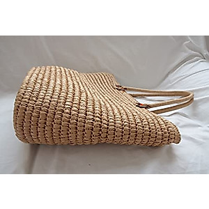 QTKJ Hand-woven Soft Large Straw Shoulder Bag, Beach Tote Beach Bags for Women, Boho Straw Handle Tote Retro Summer Beach Bag Rattan Handbag (Brown)