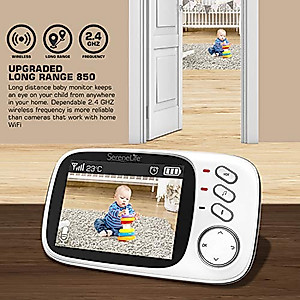 SereneLife Wireless Video Baby Monitor - Dual System w/Temperature Thermometer Sleep Camera, 3.2” Digital Color Screen Wireless Rechargeable Battery, Audio Speaker and Portable Mobile Clip - SLBCAM20