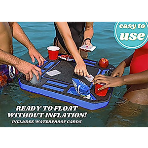Polar Whale Floating Poker Table Blue and Black Game Tray for Pool Beach Party Float Lounge Durable Foam 23 Inch Chip Slots Drink Holders with Waterproof Playing Cards Deck UV Resistant