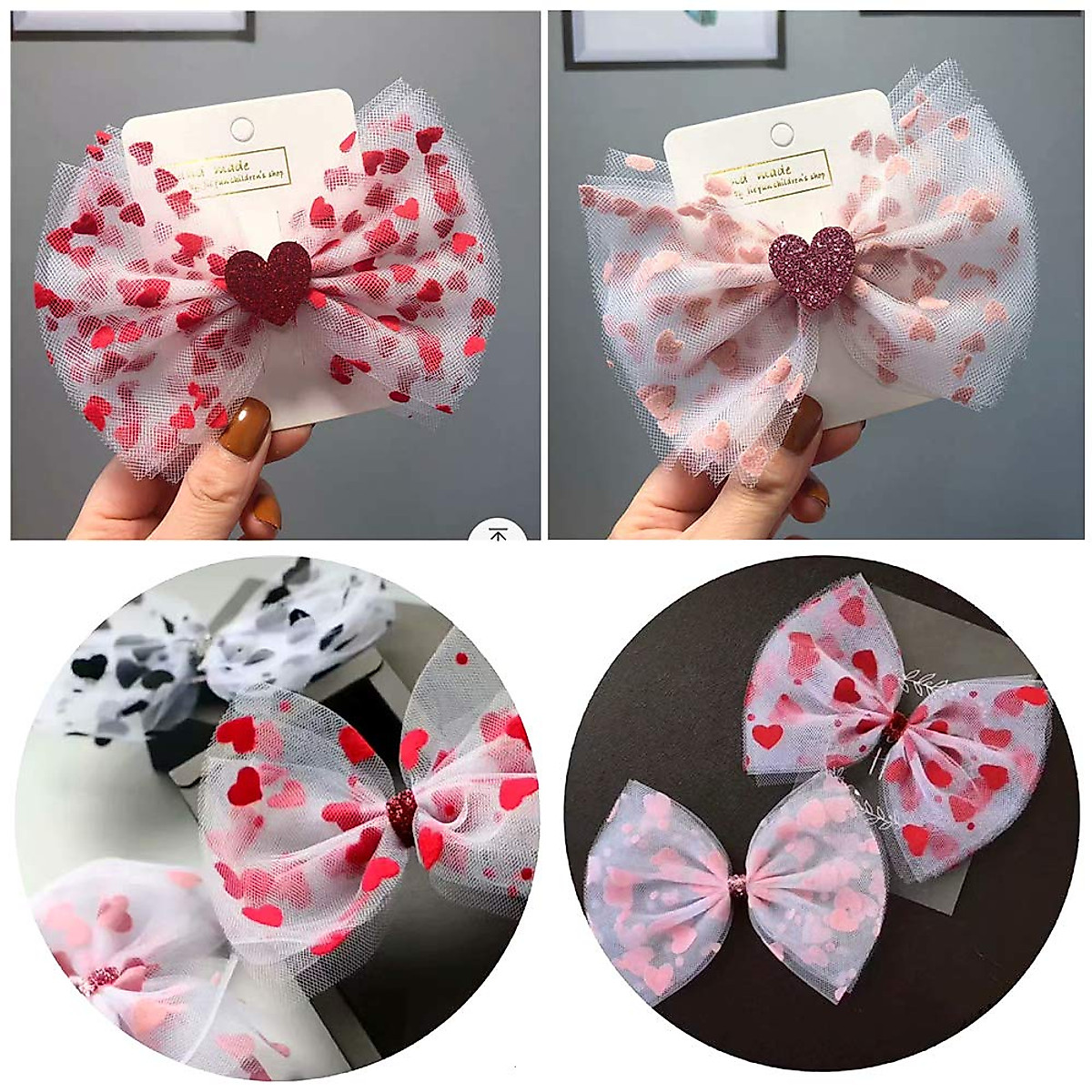 Yuanchuan Flocking Heart Red Tulle Rolls 6 inch x 10 Yards (30 feet) Shimmer for Table Runner Chair Sash Bow Pet Tutu Skirt Sewing Crafting Fabric Wedding Unicorn Party Birthday Gift Ribbon (Red)