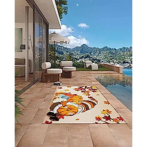 Outdoor Area Rug for Patio,Thanksgiving Dwarf Pumpkin Maple Leaf Camping Rugs Indoor Large Floor Mat 5x8ft,Fall Orange Gradient Leaves Outside Carpet for Deck RV Picnic Porch Backyard Bedroom