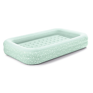 Intex Kids Travel Air Mattress Inflatable Bed Set with Raised Sides and 120V Electric Quick Fill Air Pump with 3 Interconnected Nozzles