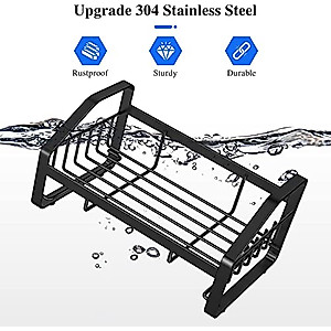 BSKSSK Sink Caddy, Sponge Holder for Kitchen Sink, Kitchen Bathroom Sink Organizer, 304 Stainless Steel Kitchen Countertop Organizer Soap Tray with Removable Drain Tray-Black